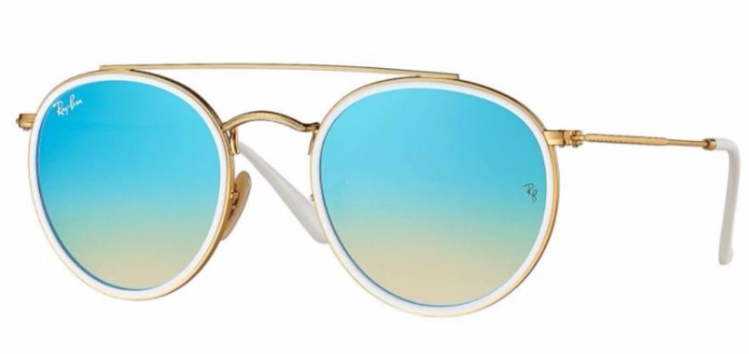 Ray-Ban RB3647N Round Double Bridge Sunglasses, Gold/Blue Brown Mirror Gradient, 51 mm+ BUNDLE with Designer iWear Eyewear Kit