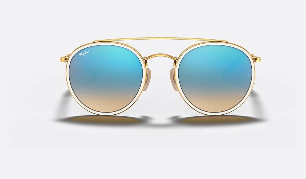 Ray-Ban RB3647N Round Double Bridge Sunglasses, Gold/Blue Brown Mirror Gradient, 51 mm+ BUNDLE with Designer iWear Eyewear Kit