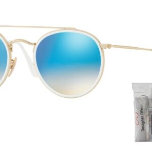 Ray-Ban RB3647N Round Double Bridge Sunglasses, Gold/Blue Brown Mirror Gradient, 51 mm+ BUNDLE with Designer iWear Eyewear Kit