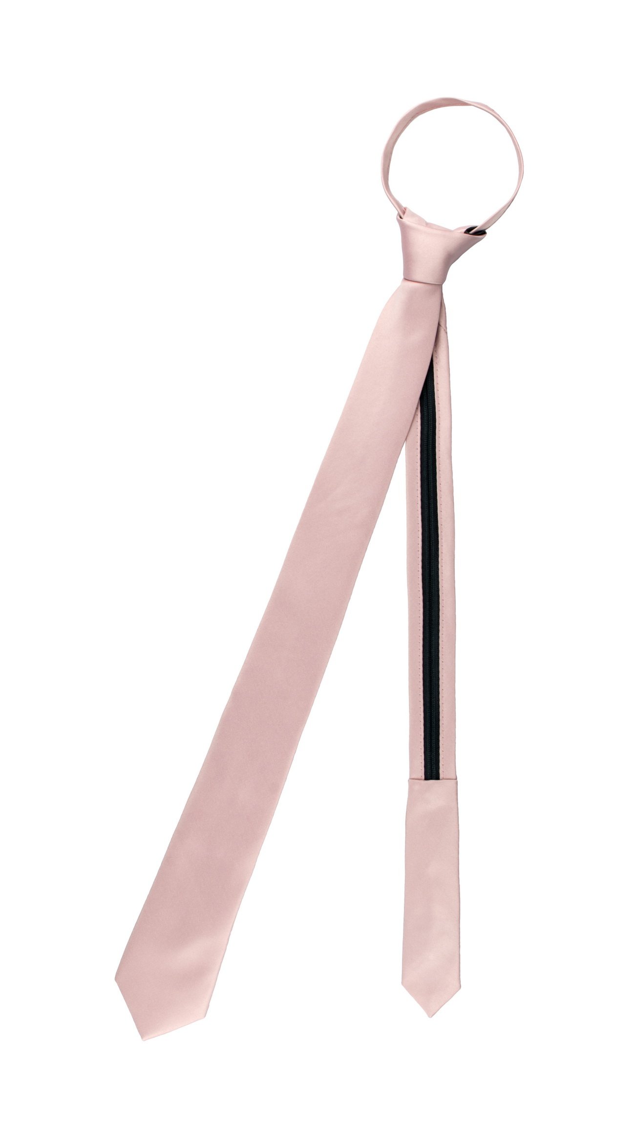 Vesuvio Napoli PreTied SKINNY Men's Neck Tie BLUSH PINK Narrow Zipper Necktie