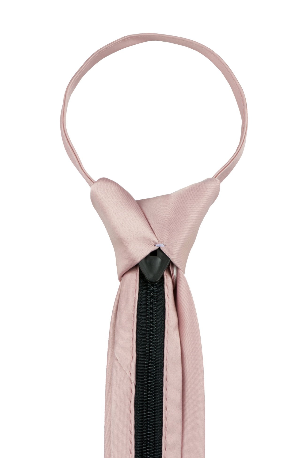 Vesuvio Napoli PreTied SKINNY Men's Neck Tie BLUSH PINK Narrow Zipper Necktie