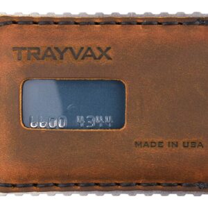 Trayvax Ascent Wallet, RFID Front Pocket Money and Credit Card Holder, Minimalist Slim Leather Metal Wallet for Men and Women, Raw Tobacco Brown