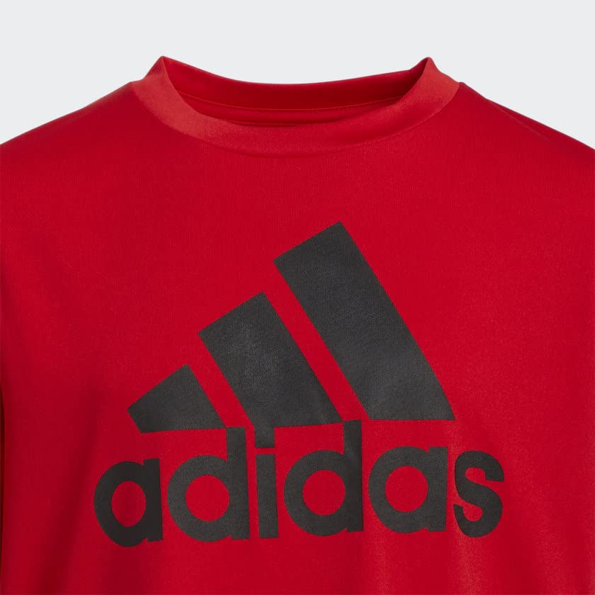 adidas Boys' Short Sleeve AEROREADY Performance Logo Tee T-Shirt, Scarlet, Large