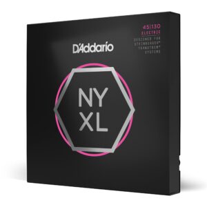 d'addario bass guitar strings - nyxl bass strings - nyxls45130 - unrivaled strength, tuning stability, enhanced response - for 5 string bass guitars - 45-130 regular light double ball end 5-string