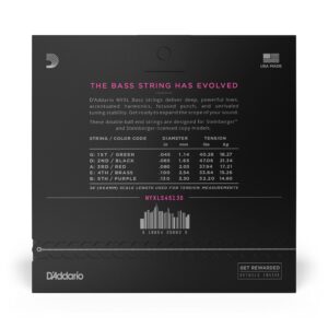 D'Addario Bass Guitar Strings - NYXL Bass Strings - NYXLS45130 - Unrivaled Strength, Tuning Stability, Enhanced Response - For 5 String Bass Guitars - 45-130 Regular Light Double Ball End 5-String