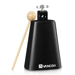 vangoa 6 inch metal steel cow bells noise makers hand percussion cowbell with stick for drum set, black