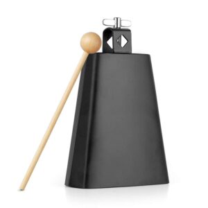 Vangoa 6 inch Metal Steel Cow Bells Noise Makers Hand Percussion Cowbell with Stick for Drum Set, Black