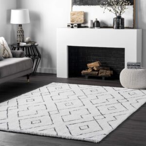 nuloom beaulah modern trellis shag area rug, 6' x 9', white