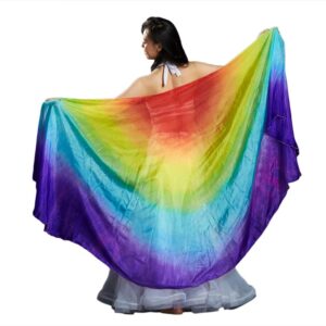 demon baby 2020 professional high-grade pure silk half circle rainbow belly dance veils scarf big shawl(1pair-double veils;#4)