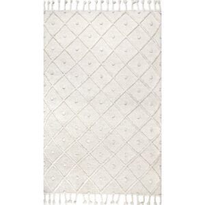 nuLOOM Jinny Moroccan Wool Tasseled Area Rug, 5x8, Ivory