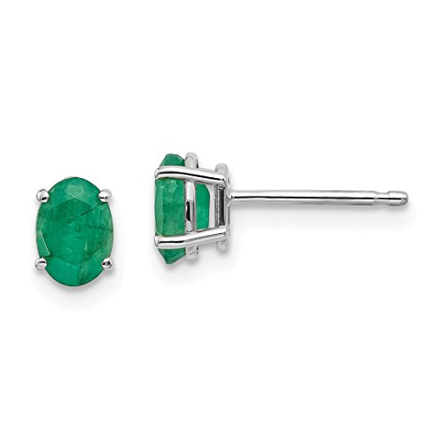 14K White Gold Green Emerald Studs Gemstone Earrings May Birthstone Jewelry