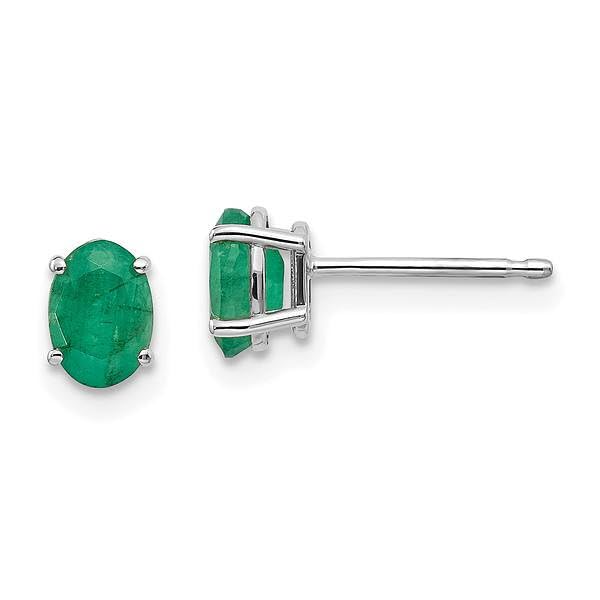 14K White Gold Green Emerald Studs Gemstone Earrings May Birthstone Jewelry