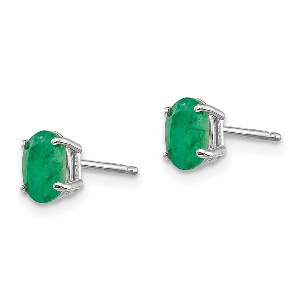 14K White Gold Green Emerald Studs Gemstone Earrings May Birthstone Jewelry