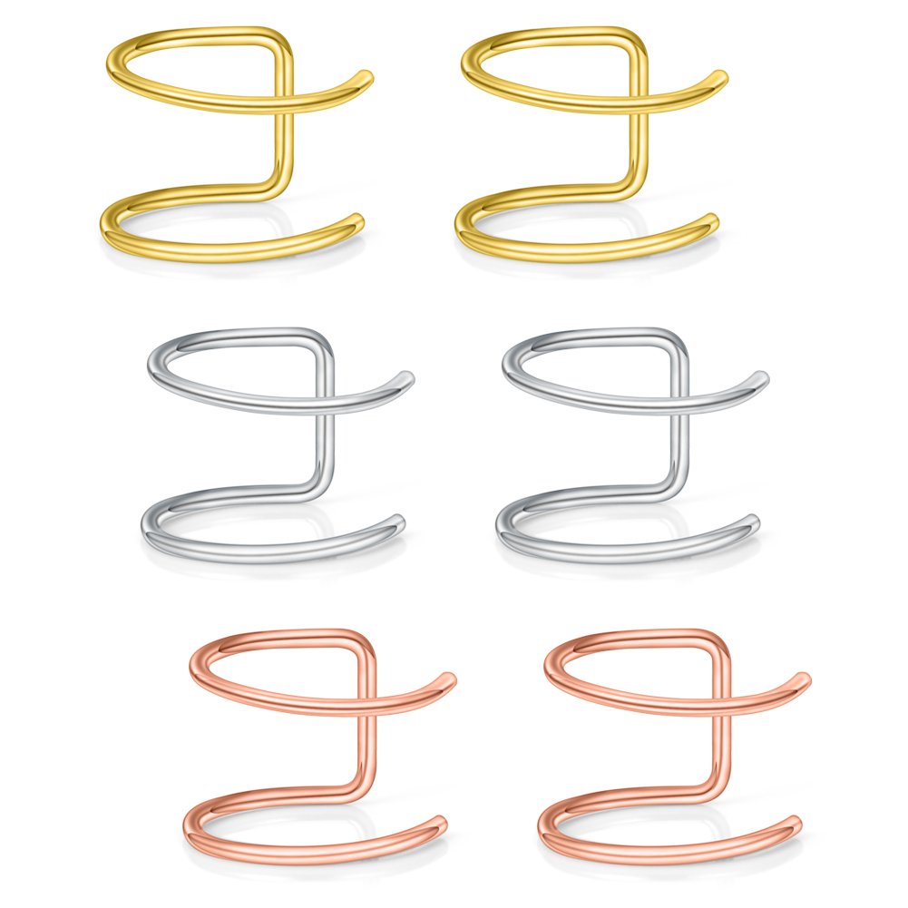 Ruifan 316L Surgical Steel Double-Rings Fake Faux Clip On Septum Lip Nose Hoop Ring Body Piercing Jewelry Unisex 20G 5/16"(8mm) 6PCS - Mix Color 1#