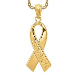 icecarats 14k yellow gold survivor ribbon necklace charm pendant 26mm only