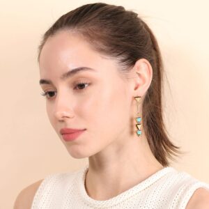 BONALUNA Bohemian Wood And Marble Effect Triangle Drop Statement Earrings (TURQ)