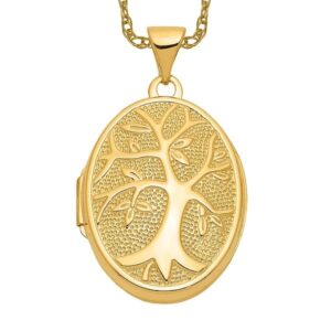 icecarats 14k yellow gold oval tree of life personalized photo locket necklace charm pendant 29mm x 16.9mm only