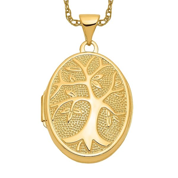 IceCarats 14K Yellow Gold Oval Tree of Life Personalized Photo Locket Necklace Charm Pendant 29mm x 16.9mm Only