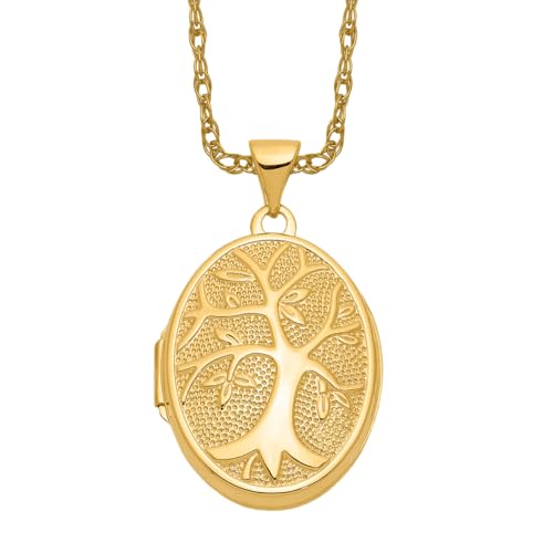 IceCarats 14K Yellow Gold Oval Tree of Life Personalized Photo Locket Necklace Charm Pendant 29mm x 16.9mm Only