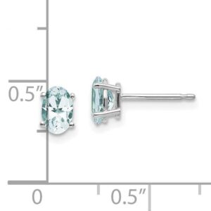 14K White Gold Oval Blue Aquamarine Studs Gemstone Earrings March Birthstone Jewelry