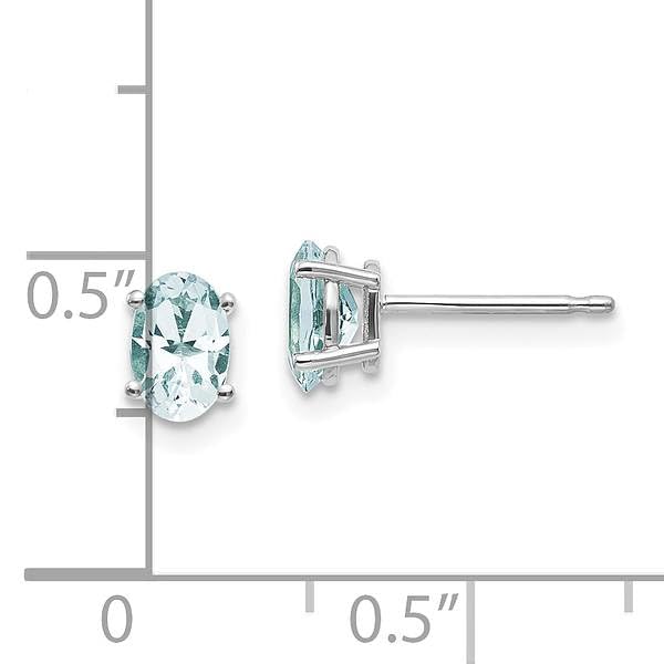 14K White Gold Oval Blue Aquamarine Studs Gemstone Earrings March Birthstone Jewelry