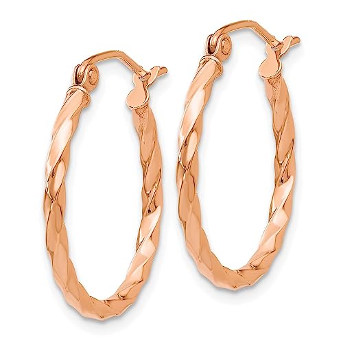 14K Rose Pink Gold Twisted Round Hoop Earrings