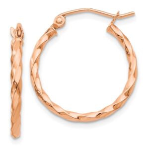 14K Rose Pink Gold Twisted Round Hoop Earrings