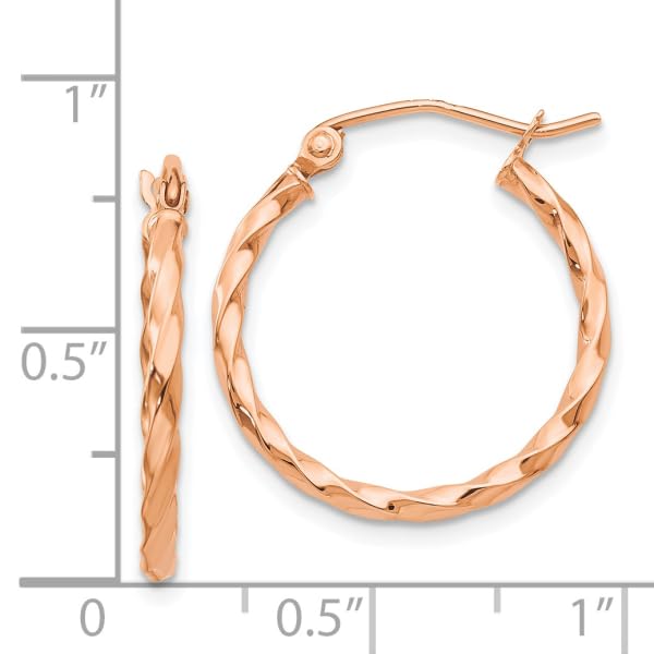 14K Rose Pink Gold Twisted Round Hoop Earrings