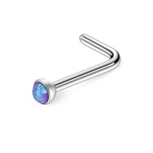 Ruifan 4PCS 22G 316L Surgical Steel 2mm Jeweled Mix Color Opal Nose L Shaped Studs Rings Pin Piercing Jewelry