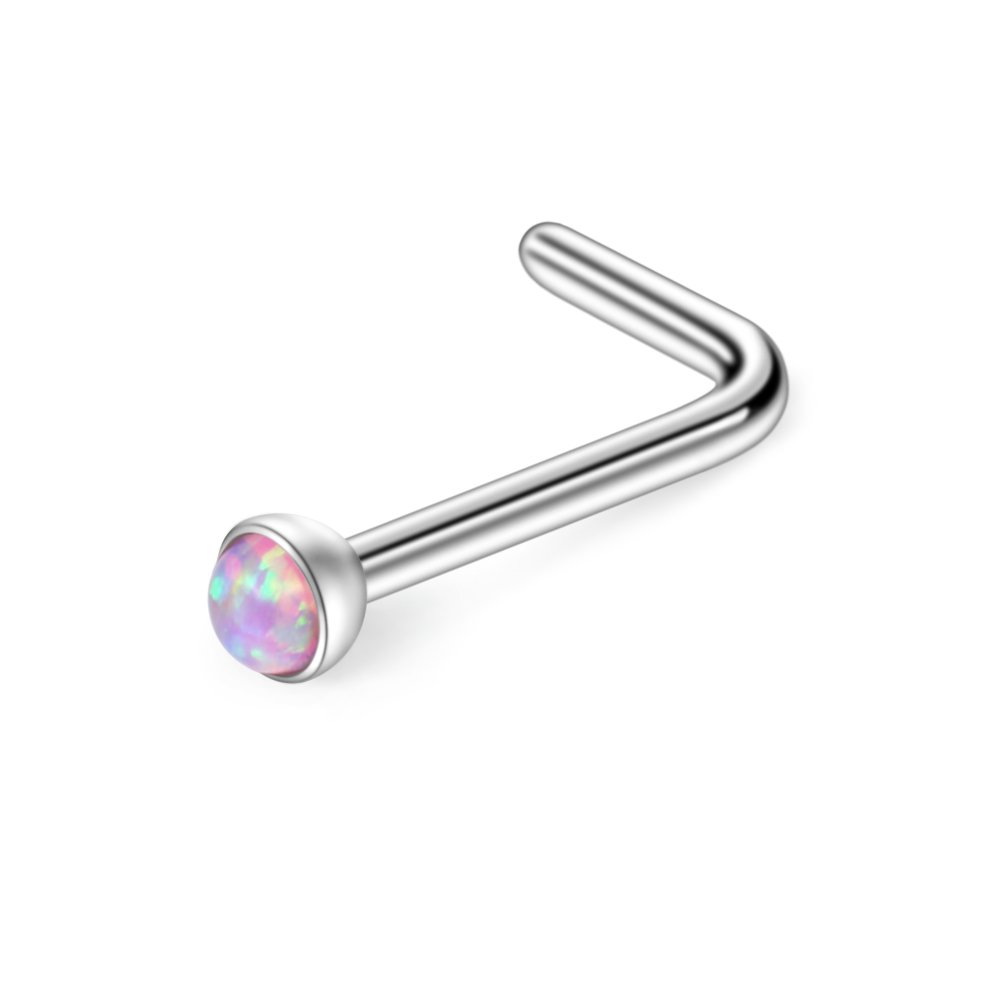 Ruifan 4PCS 22G 316L Surgical Steel 2mm Jeweled Mix Color Opal Nose L Shaped Studs Rings Pin Piercing Jewelry