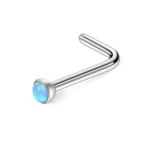 Ruifan 4PCS 22G 316L Surgical Steel 2mm Jeweled Mix Color Opal Nose L Shaped Studs Rings Pin Piercing Jewelry