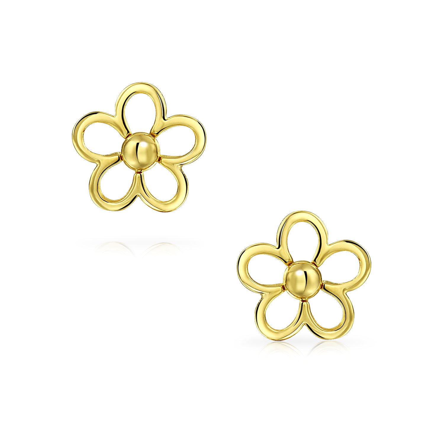 Tiny Petite Dainty Real 14K Yellow Gold Sunflower Daisy Flower Stud Earrings For Women Teen Secure Clutch Screw back