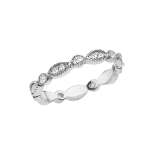 modern contemporary rings 10k white gold fancy anniversary/engagement eternity band with cubic zirconia (size 12)