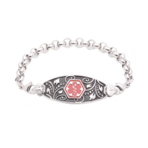 medical id stainless rolo link strand filigree bracelet - diabetes (diabetes on insulin)