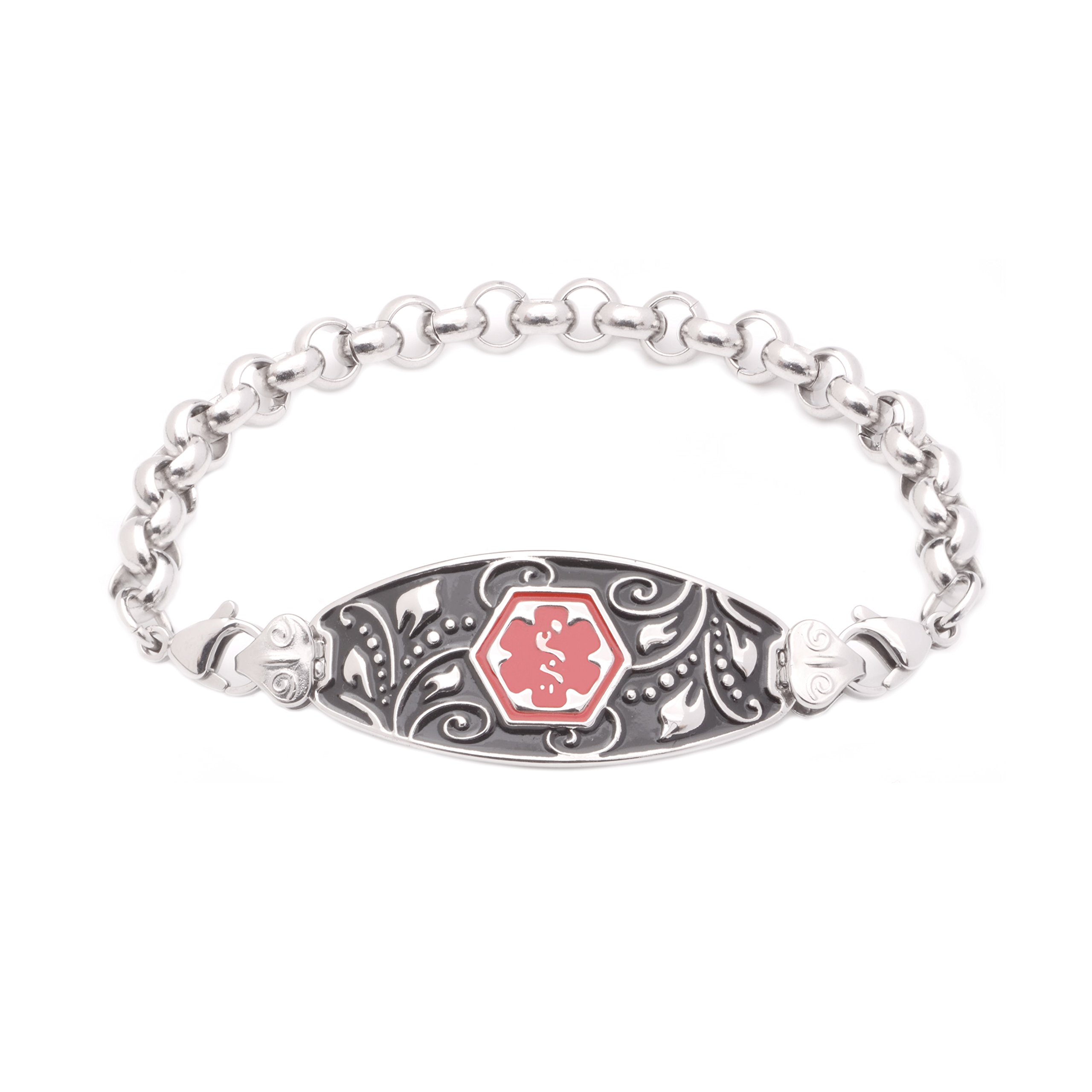 Medical ID Stainless Rolo Link Strand Filigree Bracelet - DIABETES (Diabetes on Insulin)