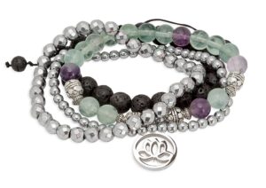 spunkysoul purple & green fluorite lotus new beginnings bracelet hematite for healing stack bracelet set collection