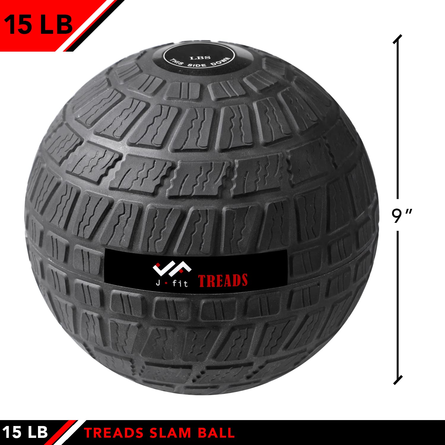 JFIT Slam Ball, Treads Black, 15 LB