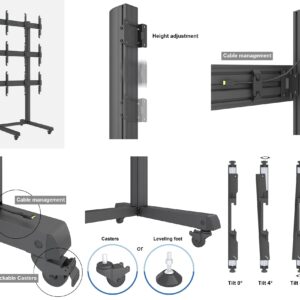 3x3 Video Wall Rolling Mount Cart Display with Micro Adjustment Arms Vesa Universal TV Television