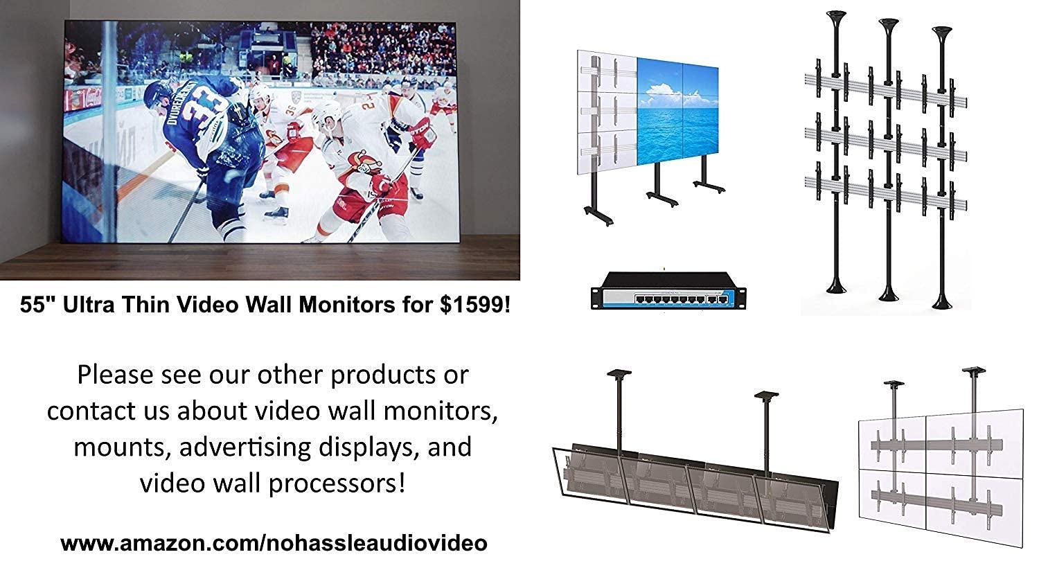 3x3 Video Wall Rolling Mount Cart Display with Micro Adjustment Arms Vesa Universal TV Television