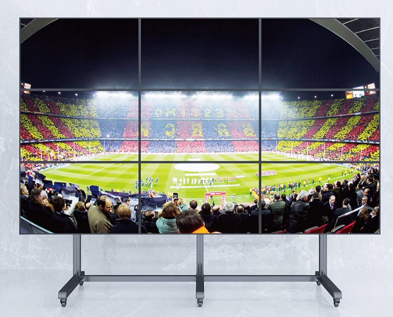 3x3 Video Wall Rolling Mount Cart Display with Micro Adjustment Arms Vesa Universal TV Television