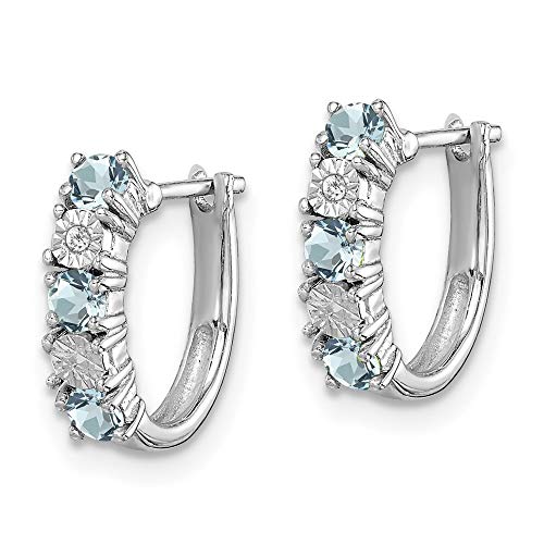 925 Sterling Silver Blue Aquamarine Diamond Hoop Earrings Gemstone Hoops March Birthstone Jewelry