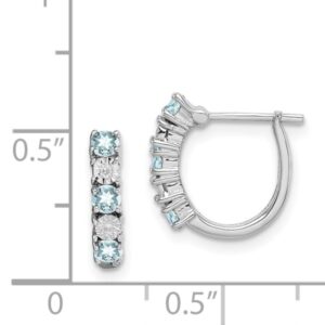 925 Sterling Silver Blue Aquamarine Diamond Hoop Earrings Gemstone Hoops March Birthstone Jewelry