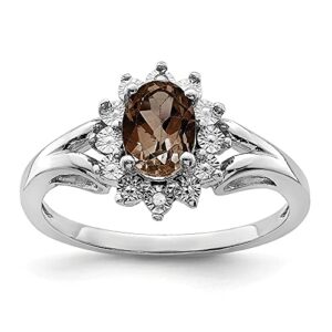 icecarats 925 sterling silver diamond brown smoky quartz ring gemstone band size 7