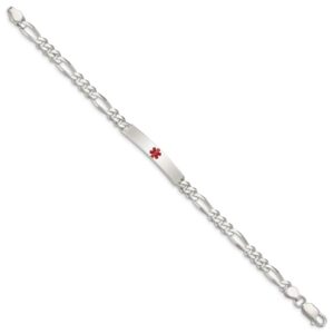 925 Sterling Silver Medical Alert Figaro Anchor Mariner Link Name Bar Identification ID Bracelet 7.5 inch