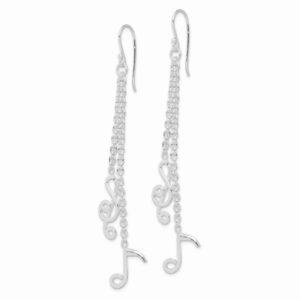 925 Sterling Silver Music Notes Drop Dangle Earrings