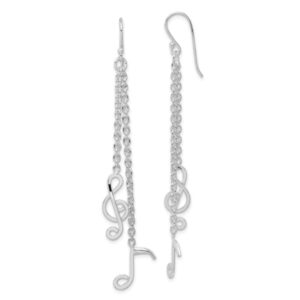 925 Sterling Silver Music Notes Drop Dangle Earrings