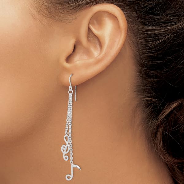 925 Sterling Silver Music Notes Drop Dangle Earrings