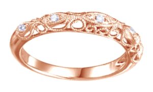 white natural diamond vintage scroll engagement wedding ring in 14k rose gold (0.2 cttw),ring size-9.5