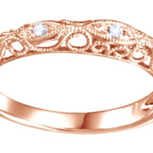 White Natural Diamond Vintage Scroll Engagement Wedding Ring In 14K Rose Gold (0.2 Cttw),Ring Size-9.5