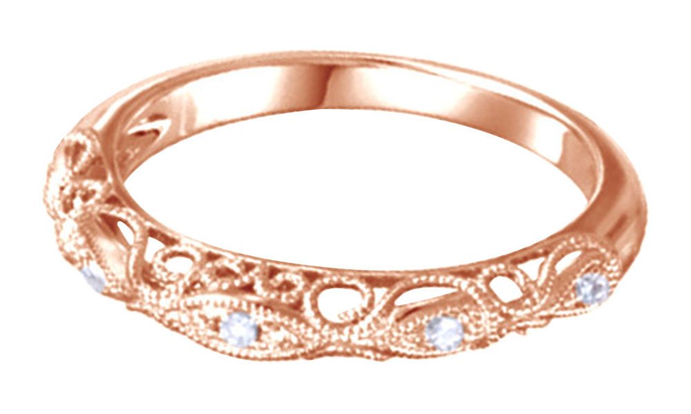 White Natural Diamond Vintage Scroll Engagement Wedding Ring In 14K Rose Gold (0.2 Cttw),Ring Size-9.5